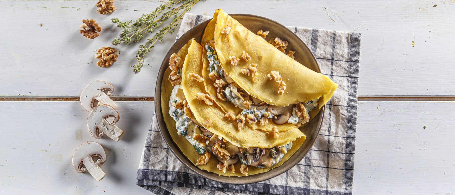 Crepes com Espinafres, Cogumelos e Nozes | Receitas | ALDI